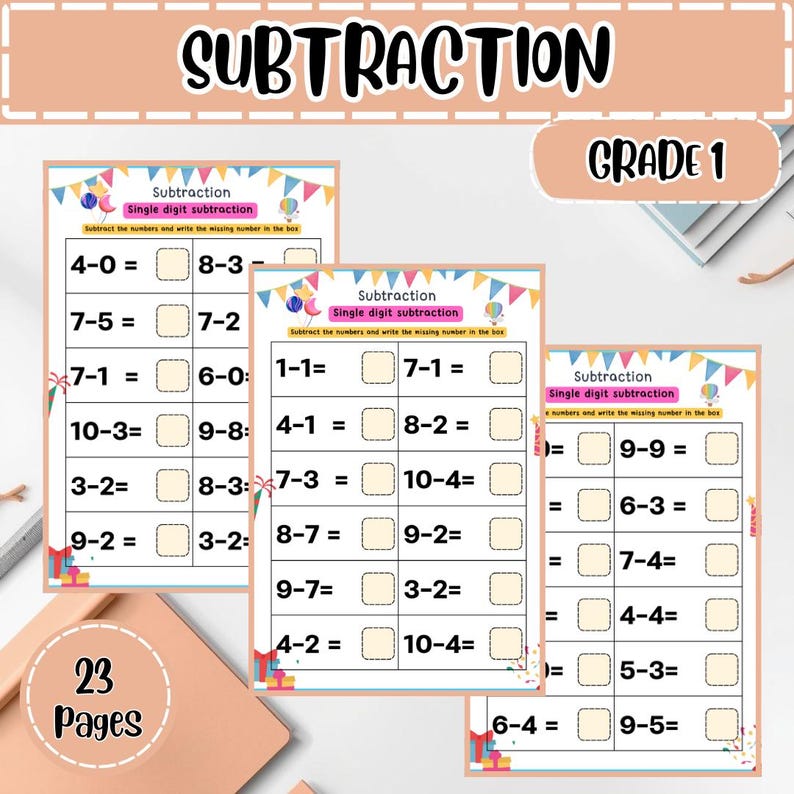 Subtraction Worksheets: Fill in the Blanks, Single Digit (PDF Download ...