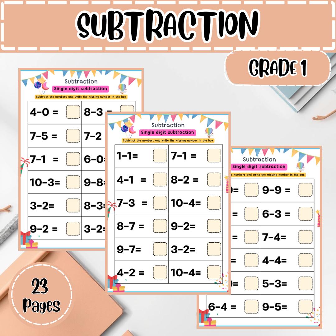 Subtraction Worksheets: Fill in the Blanks, Single Digit (PDF Download ...