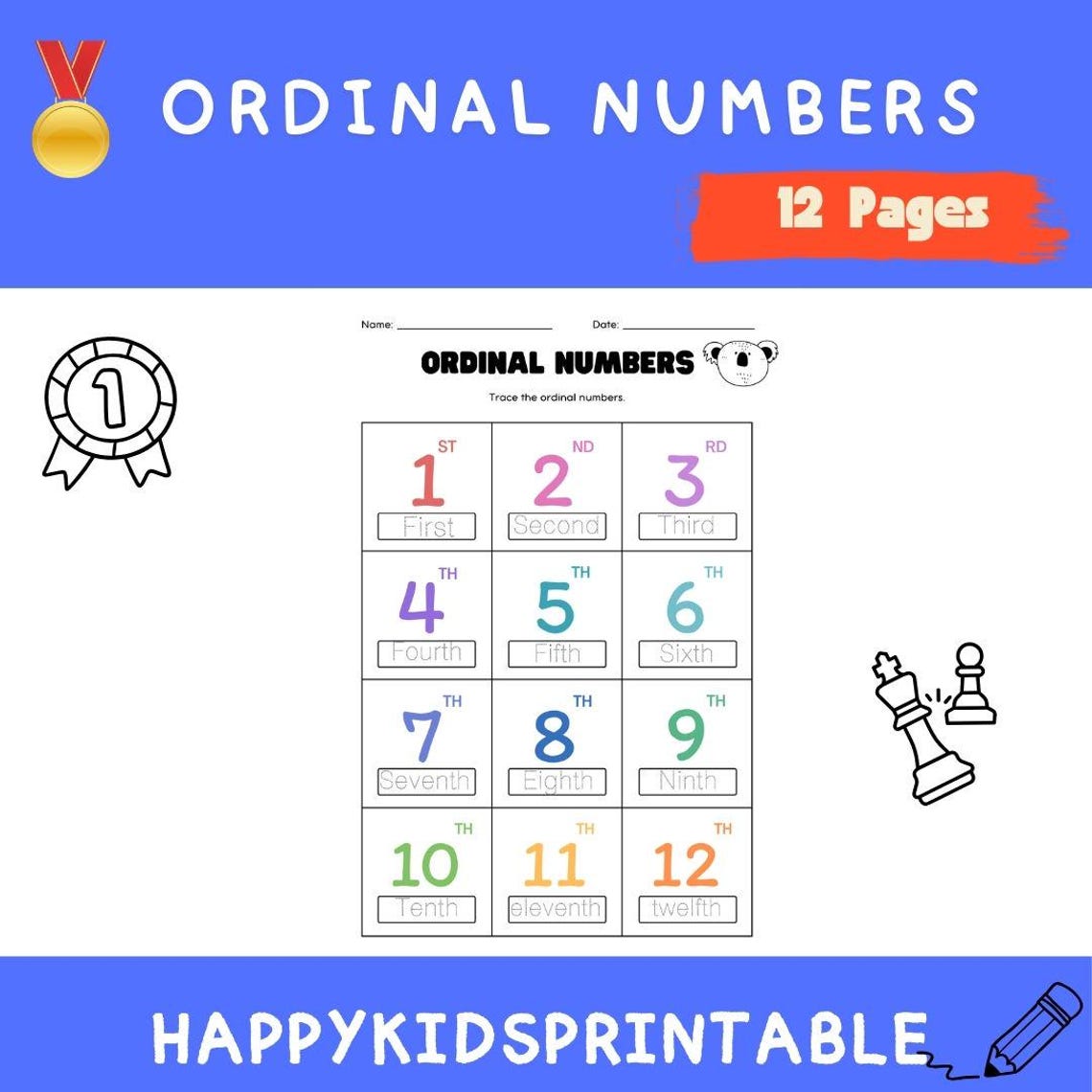 Ordinal Number Practice Worksheets | Learning 1st to 10th Place" L Math ...