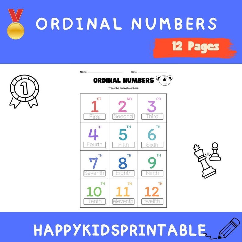 Ordinal Number Practice Worksheets | Learning 1st to 10th Place" L Math ...