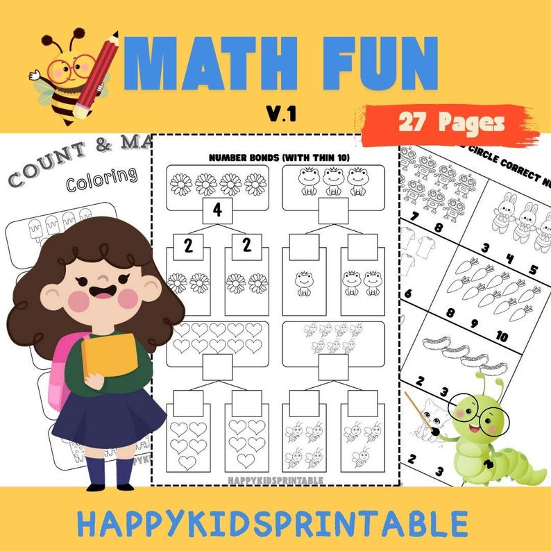 Math Worksheets for Kids | Ages 3-6 | Counting ,easy Addition ...
