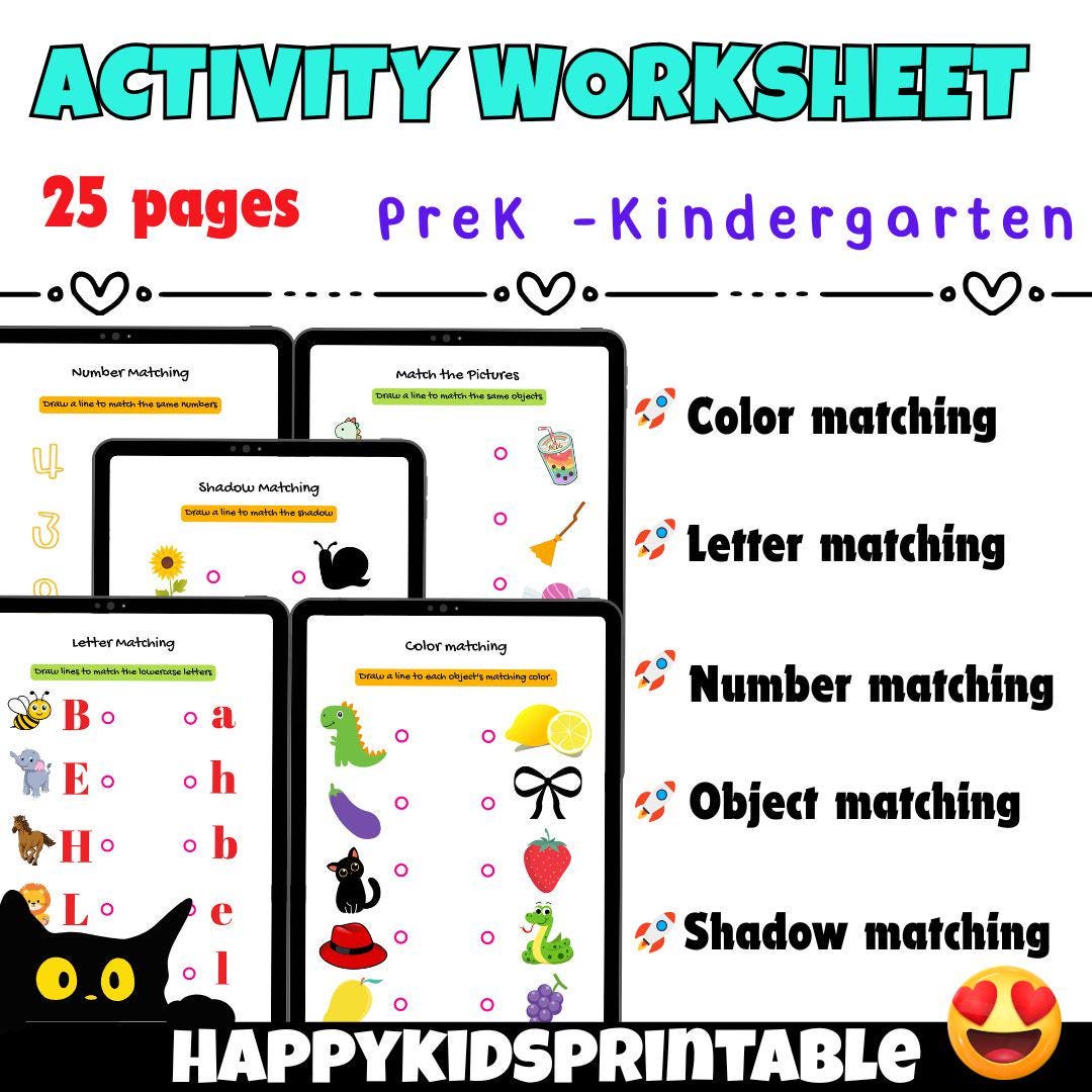 Pre-k to Kindergarten Matching Worksheet: Fun Learning Activities (PDF ...