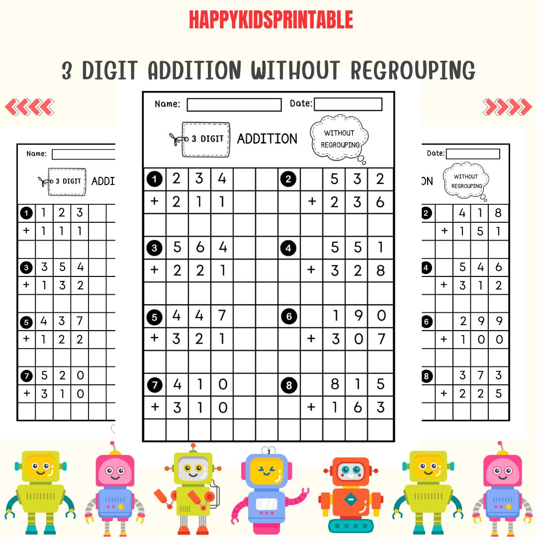 Addition Worksheet, 3digit Addition for Kids, Three Digit Addition ...