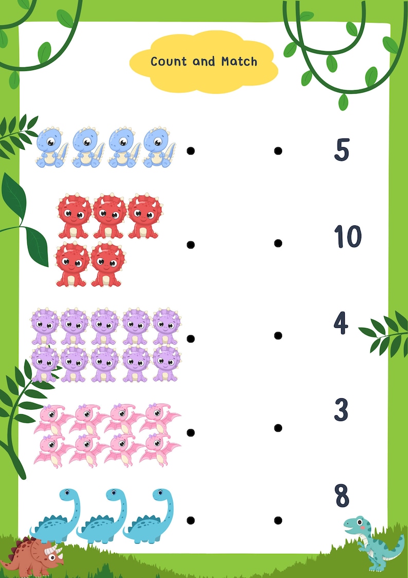 Kindergarten Worksheet, Count and Match, Math Worksheet, Counting ...