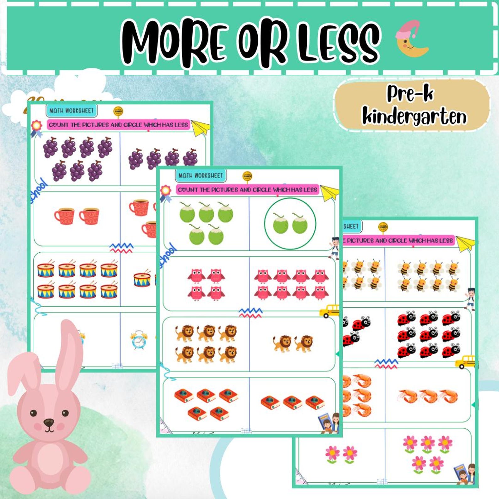 More or Less Kindergarten Worksheet: Comparing Numbers (printable) - Etsy