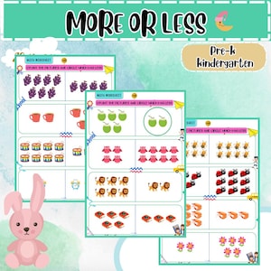 More or Less Kindergarten Worksheet: Comparing Numbers (printable) - Etsy