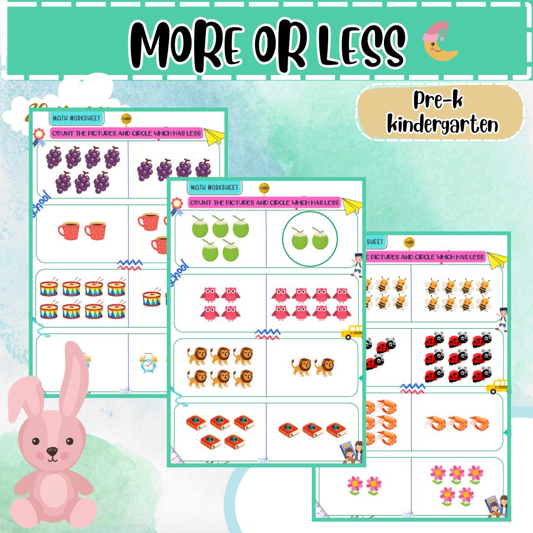 More or Less Kindergarten Worksheet: Comparing Numbers (printable) - Etsy