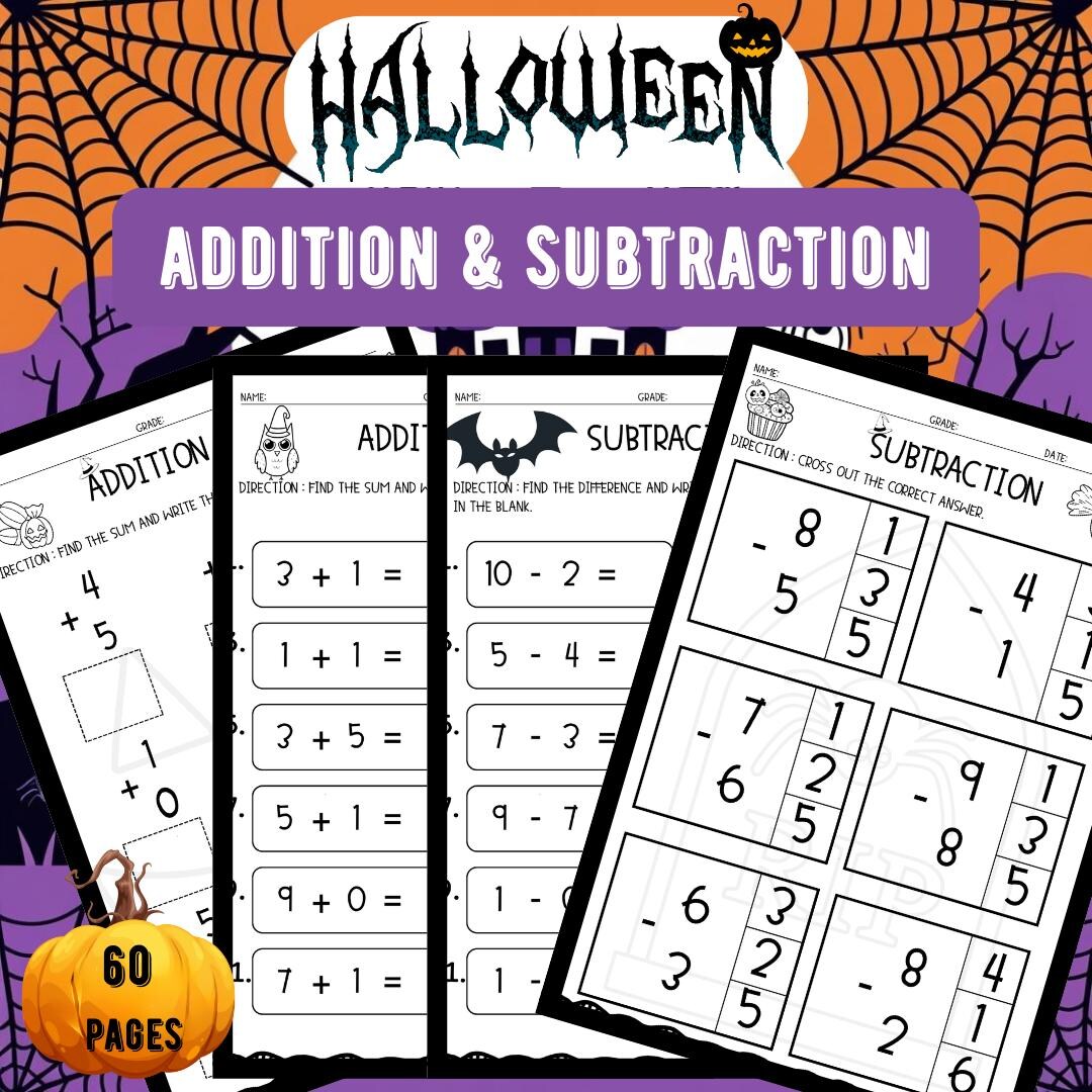 Halloween Math Worksheets: Addition & Subtraction to 10 (digital ...