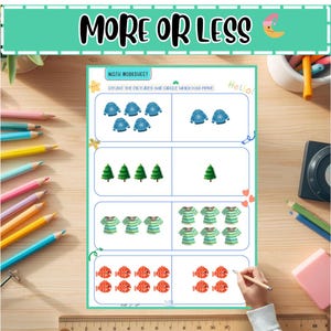 More or Less Kindergarten Worksheet: Comparing Numbers (printable) - Etsy