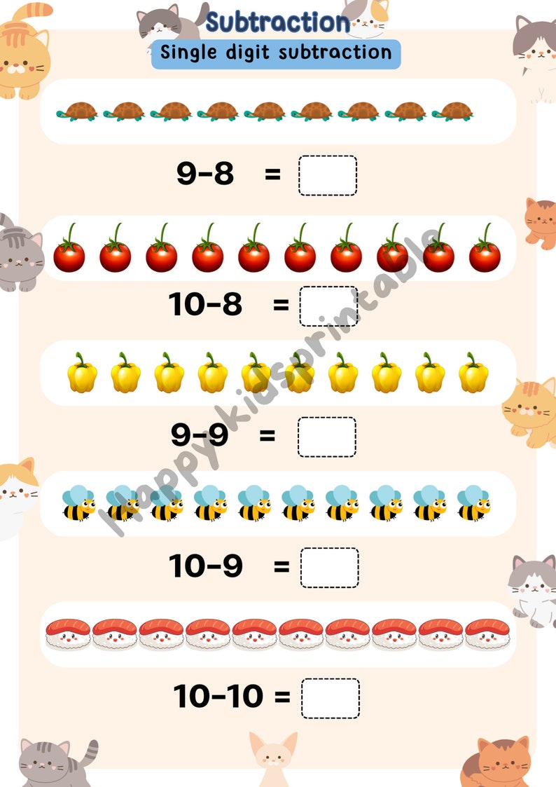 23 Printable Subtraction, Fill in the Blanks Worksheets, Math Worksheet ...