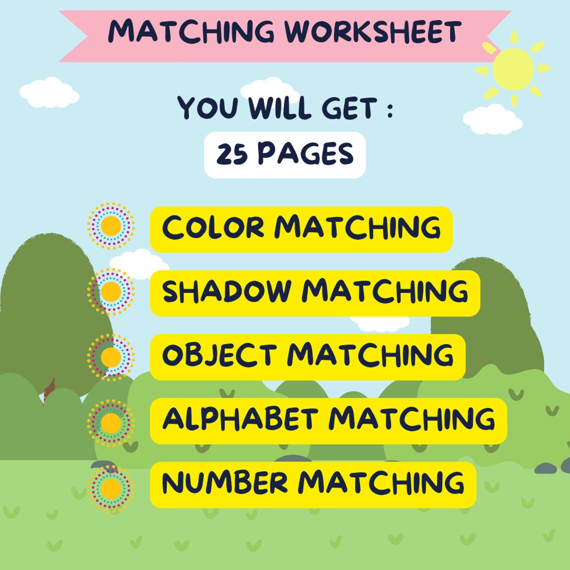 Preschool Worksheet, 25 Printable, Color Matching, Alphabet Matching ...