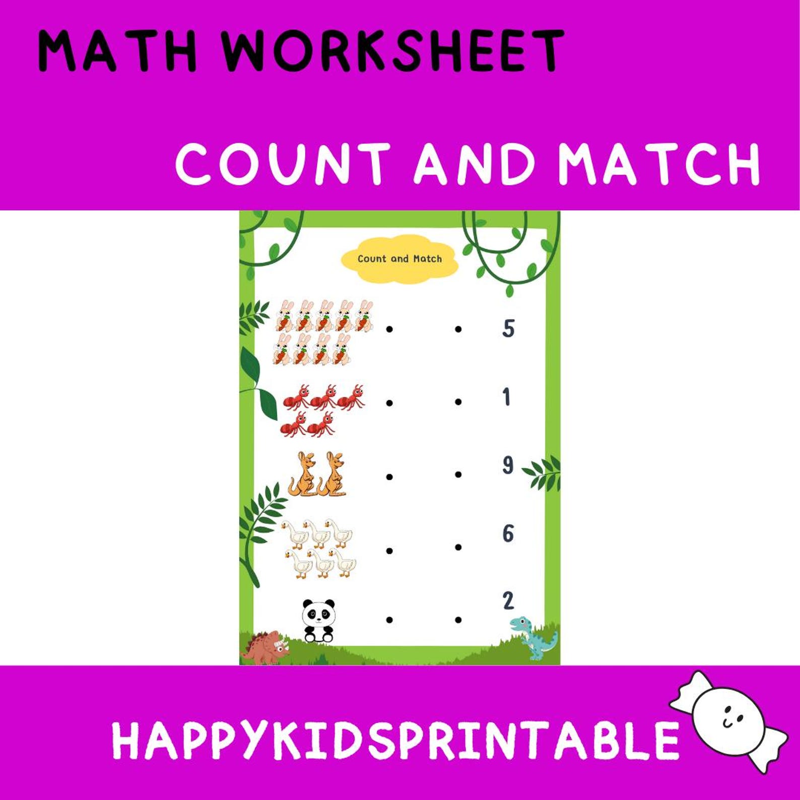 Kindergarten Worksheet, Count and Match, Math Worksheet, Counting ...