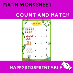 Kindergarten Worksheet, Count and Match, Math Worksheet, Counting ...