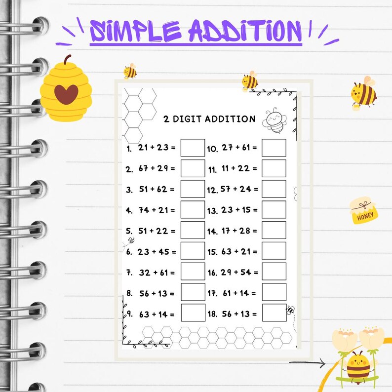 2-digit Addition Worksheets: 1st-2nd Grade Math Practice (printable) - Etsy