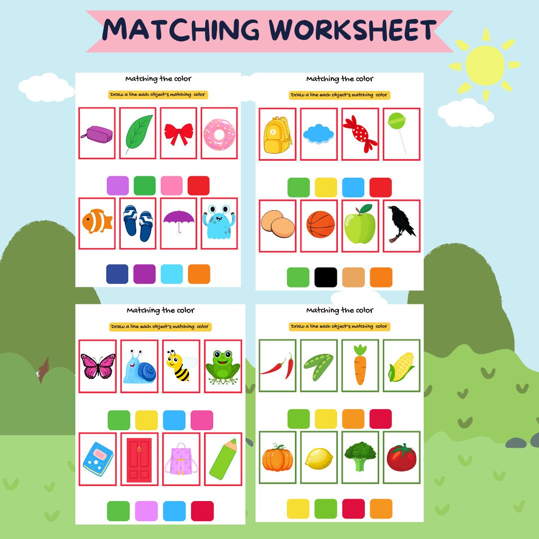 Preschool Worksheet, 25 Printable, Color Matching, Alphabet Matching ...