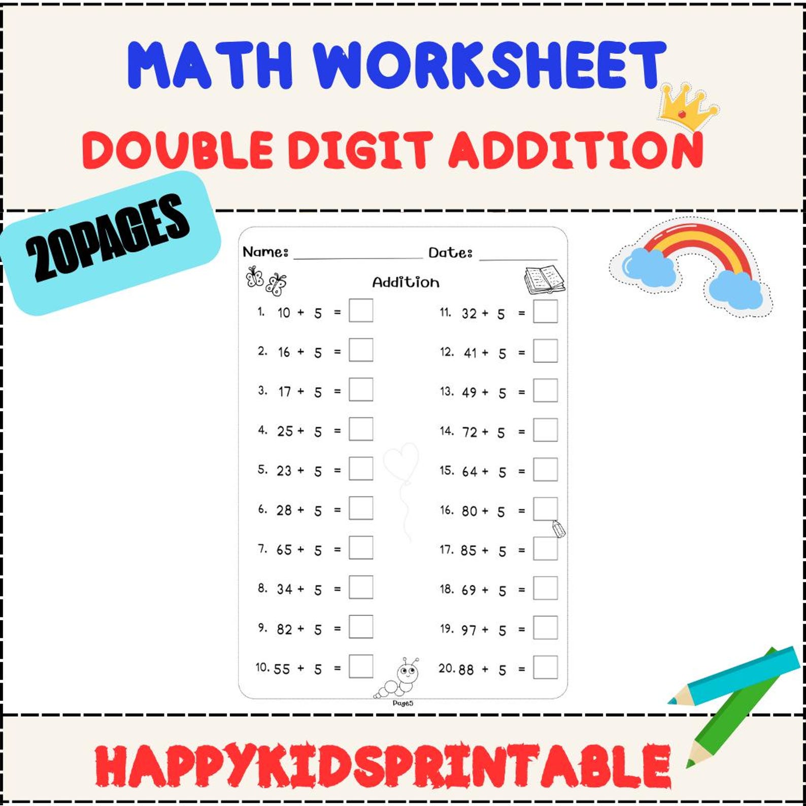 20 Printable Addition Worksheets - Printable Math Practice for Early ...