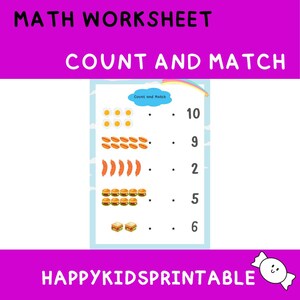 Kindergarten Worksheet, Count and Match, Math Worksheet, Counting ...
