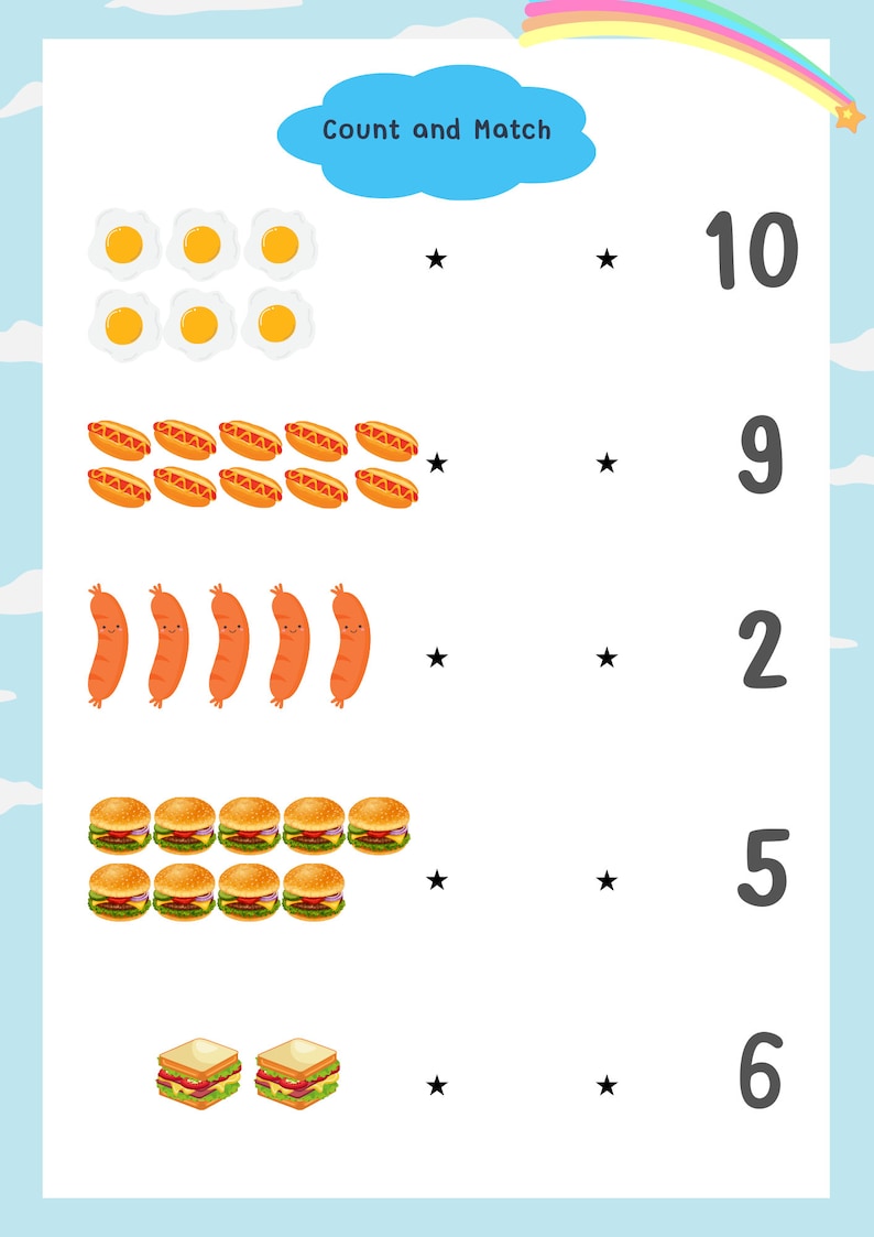 Kindergarten Worksheet, Count and Match, Math Worksheet, Counting ...