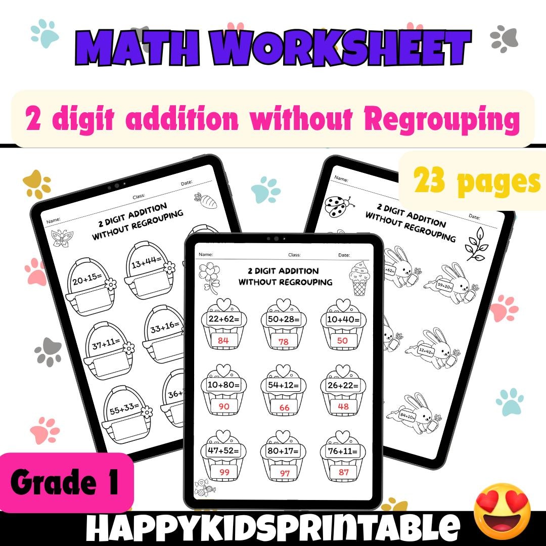 Grade 1 Addition Worksheets: 2-digit No Regrouping (printable) - Etsy