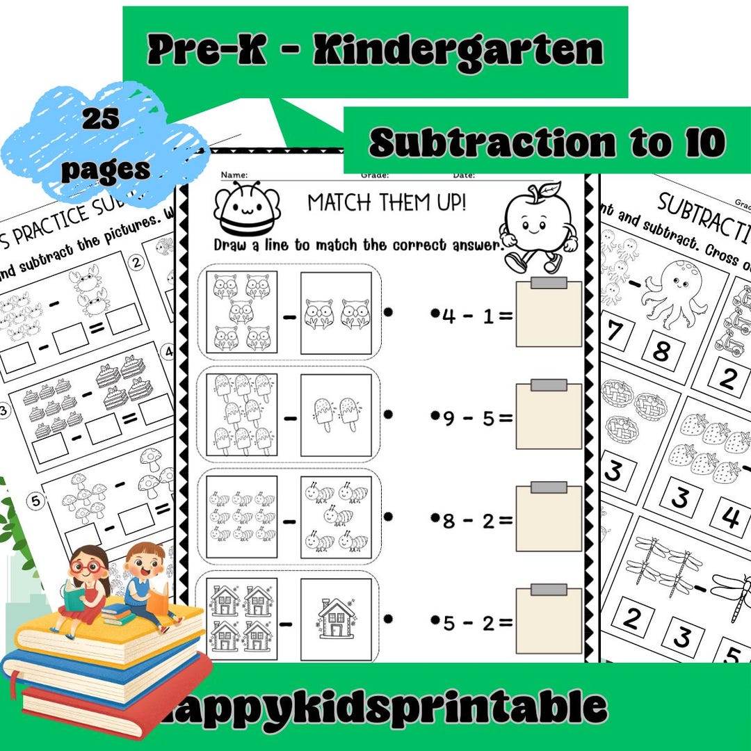 Subtraction Worksheets: Cut & Paste Math Activities for Pre-k ...