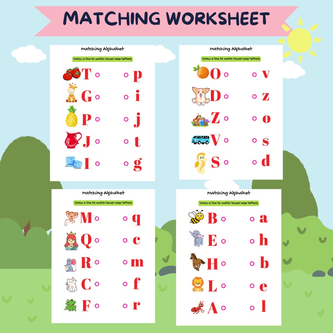 Preschool Worksheet, 25 Printable, Color Matching, Alphabet Matching ...