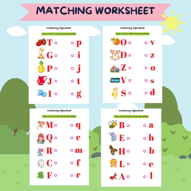 Preschool Worksheet, 25 Printable, Color Matching, Alphabet Matching ...