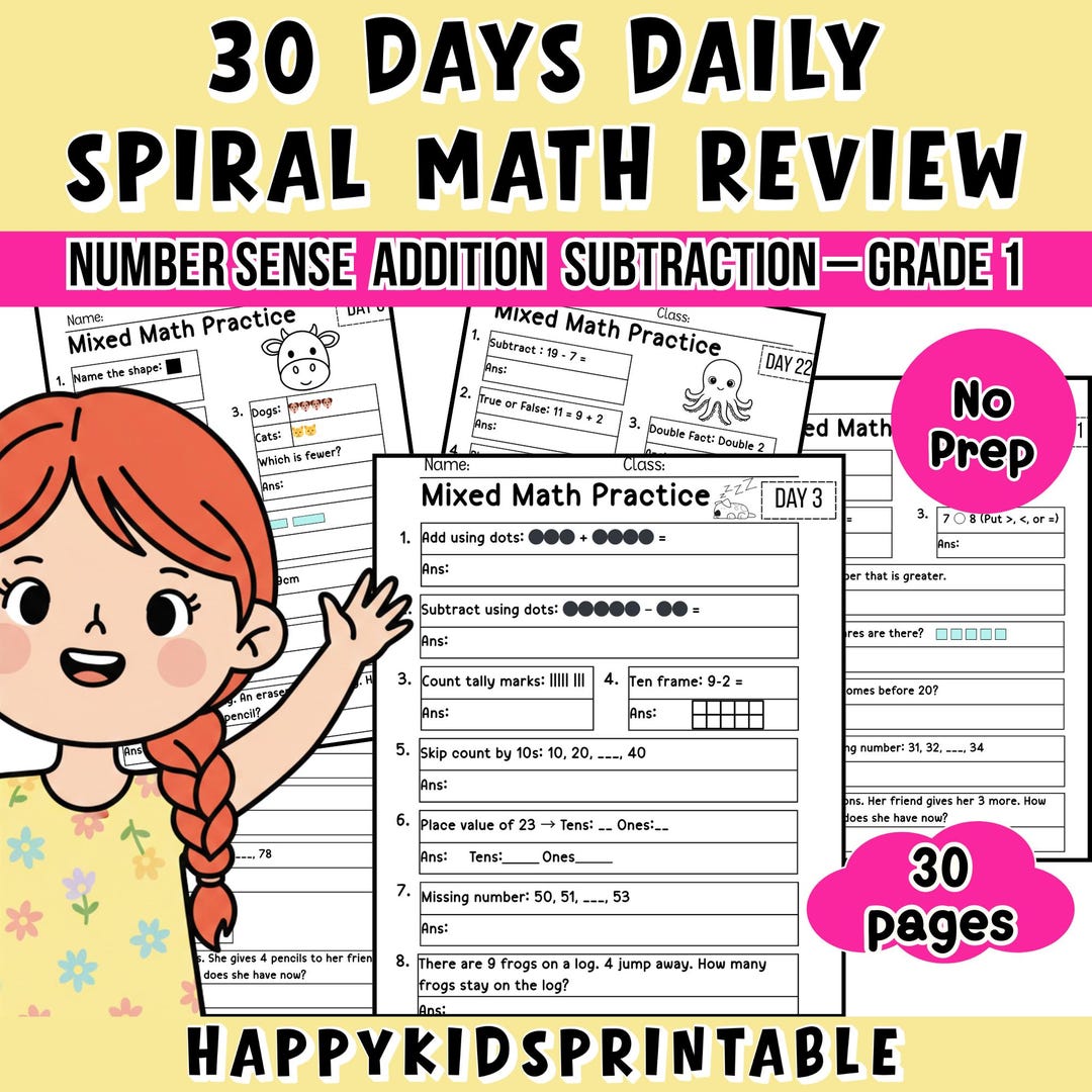 30 Days Daily Spiral Math Review – Grade 1 | Number Sense, Addition ...