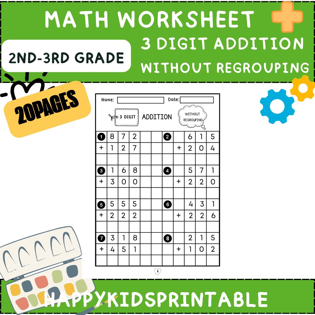 Addition Worksheet, 3digit Addition for Kids, Three Digit Addition ...