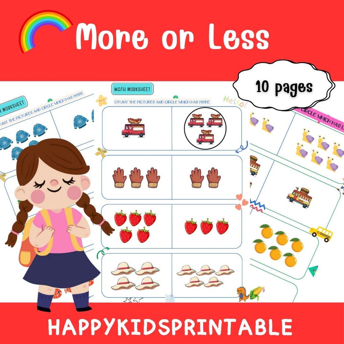 More or Less Kindergarten Worksheet: Comparing Numbers (printable) - Etsy
