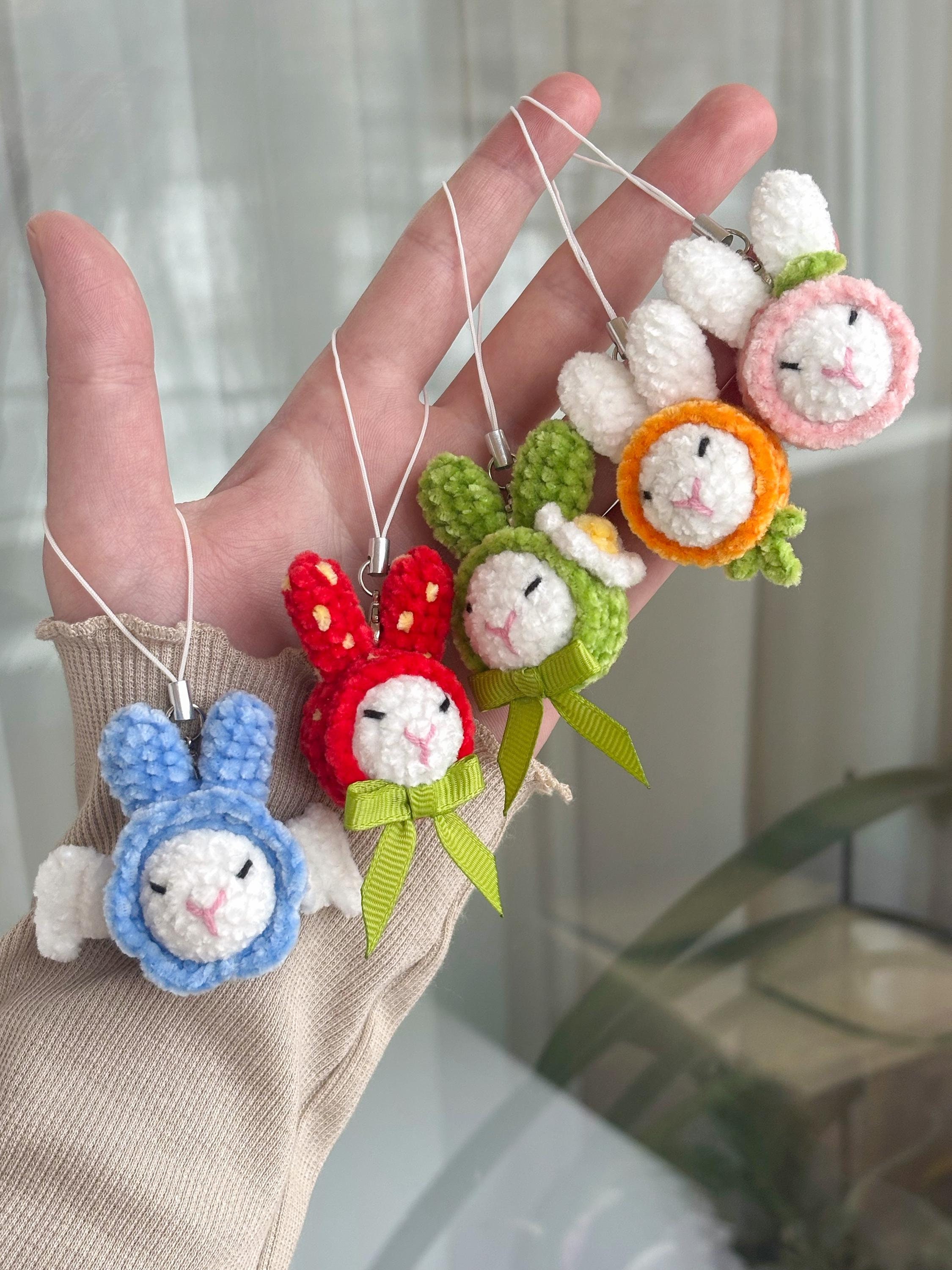 Bunny Keychains in Hats | Bunny Keychain | Crocheted Bunny | Phone or ...
