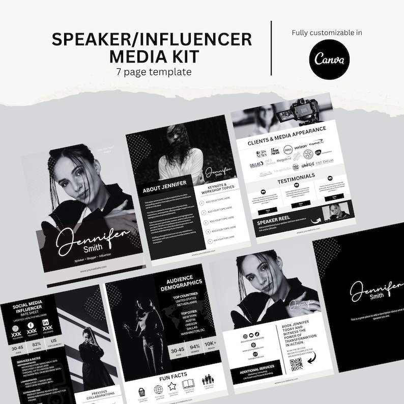 Media Kit for Speakers and Influencers (black & White) - 7 Pages - Etsy