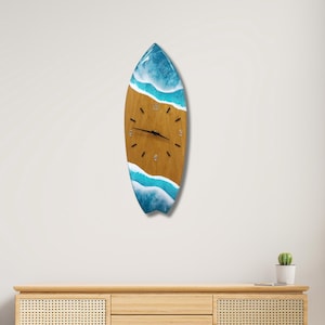 Teal Surfboard Clock With Ocean Waves Beachy Room Decor Surfboard Wall ...