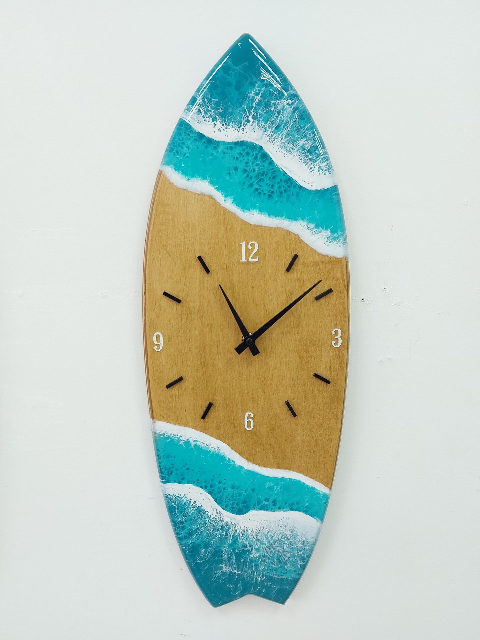 Aqua Surfboard Clock With Tropical Ocean Waves Beachy Room Decor ...