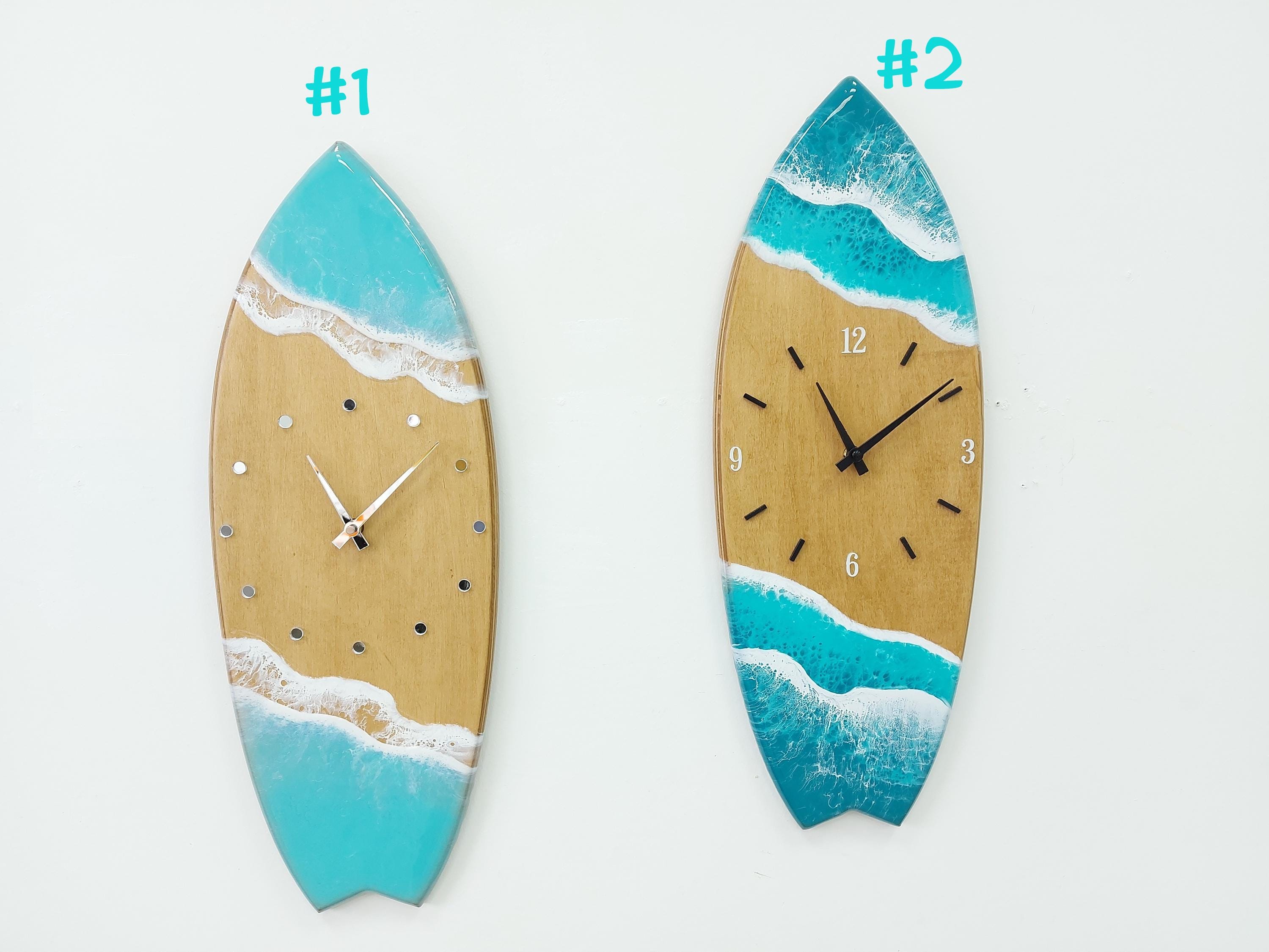 Aqua Surfboard Clock With Tropical Ocean Waves Beachy Room Decor ...