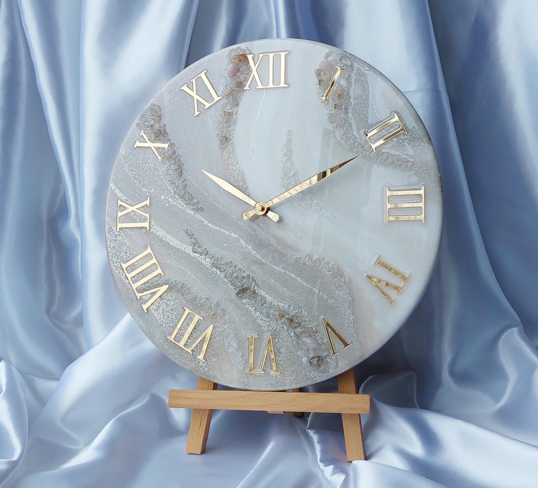 Beige Handmade Wall Clock With Natural Crystals | Modern Minimalist ...