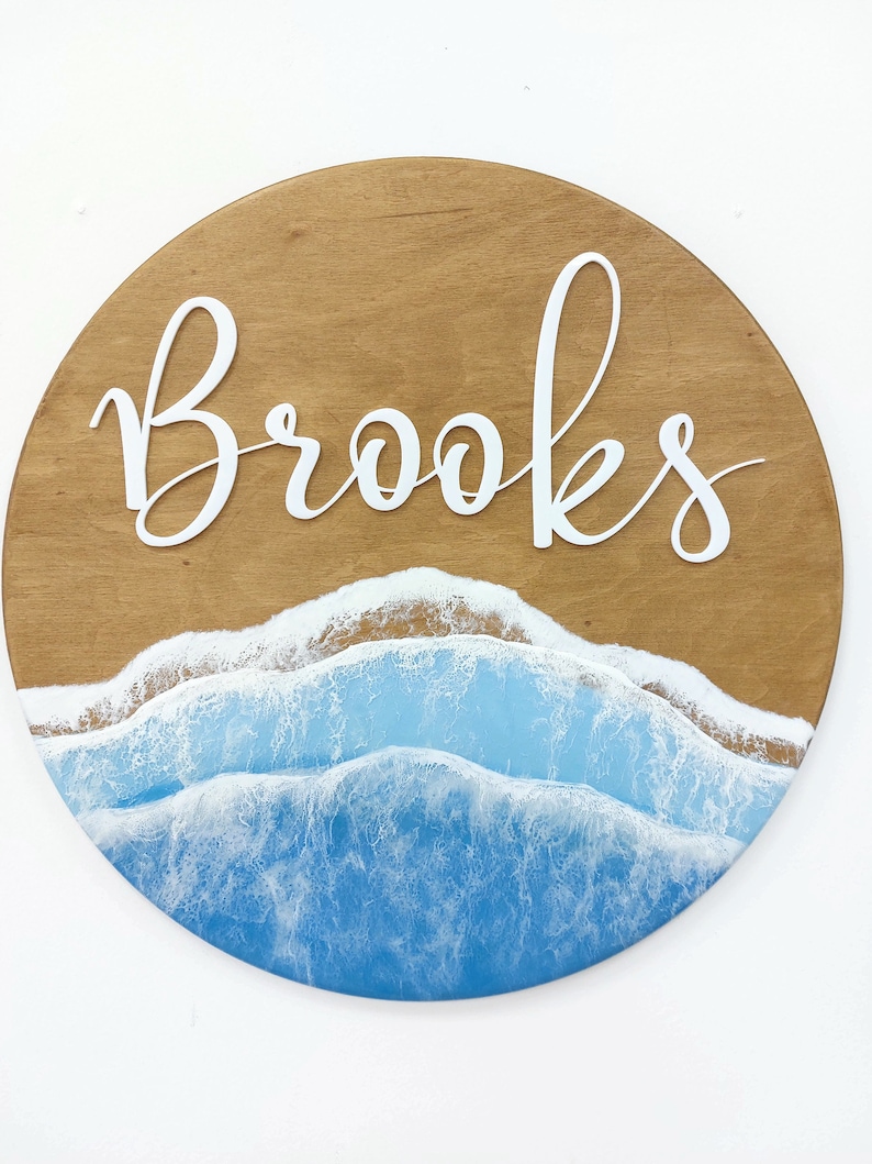 Baby Name Crib Sign 3D Baby Boy Room Round Sign With Waves Ocean Themed ...