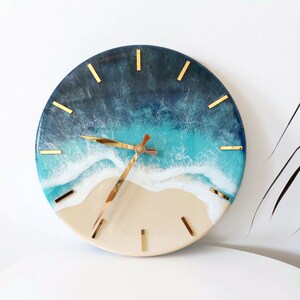 Resin Ocean Wall Clock Resin Art Beach and Sea Unique Wall Decor Epoxy ...