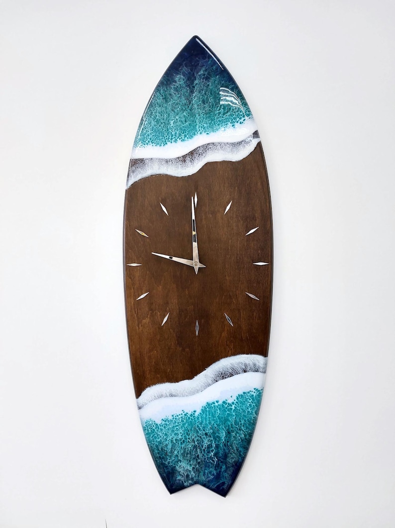 Surfboard Clock With Ocean Waves Beachy Room Decor Surfboard Wall Art ...
