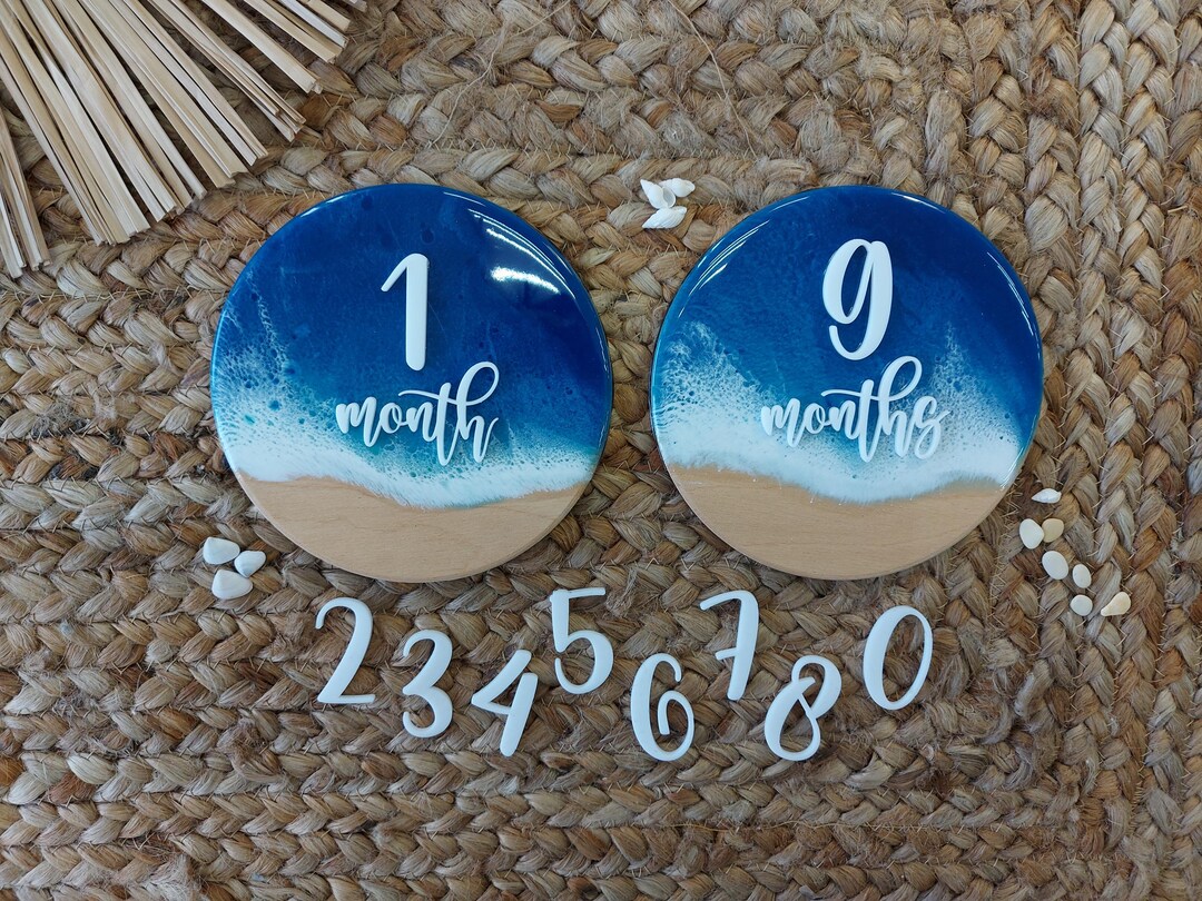 Milestone Discs With Ocean Waves Wooden Epoxy Acrylic Milestone Cards ...