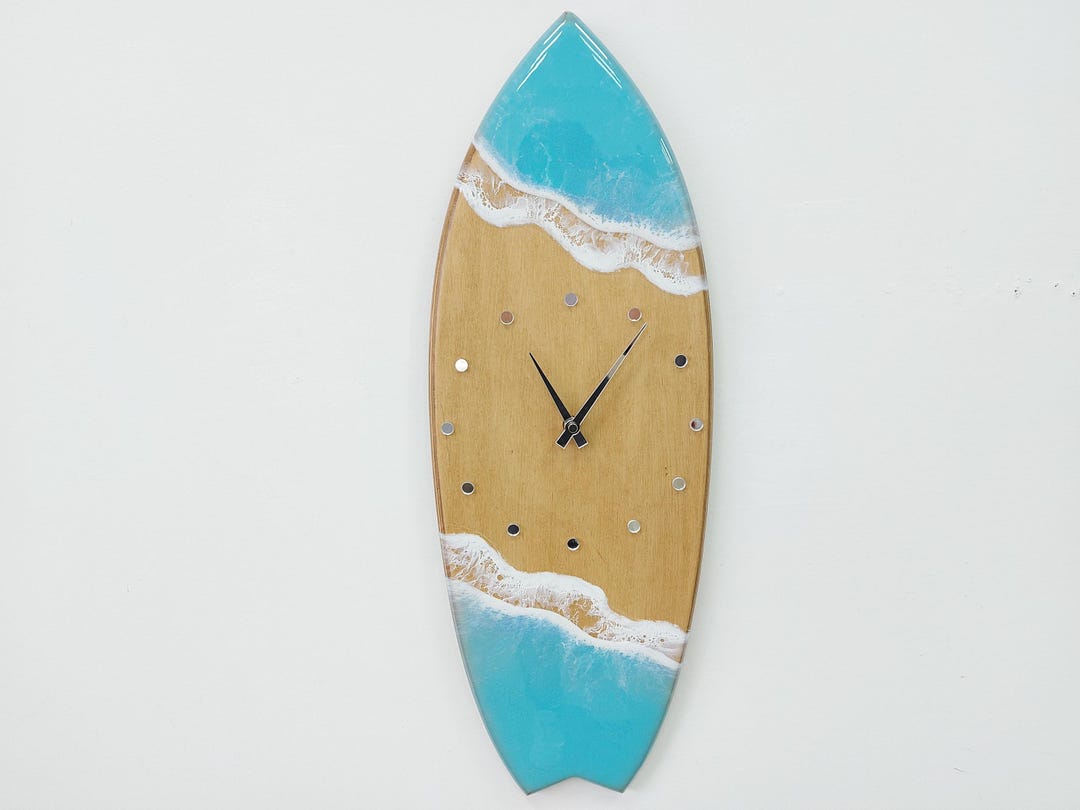 Aqua Surfboard Clock With Tropical Ocean Waves Beachy Room Decor ...