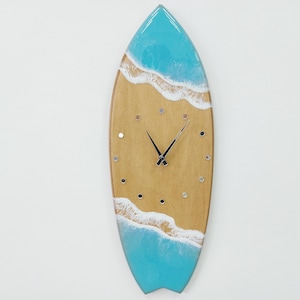 Aqua Surfboard Clock With Tropical Ocean Waves Beachy Room Decor ...