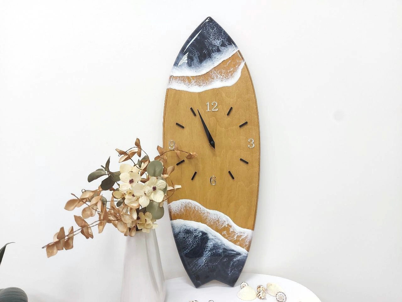 Surfboard Wall Clock Beachy Room Decor Surfboard Wall Art Ocean Resin ...