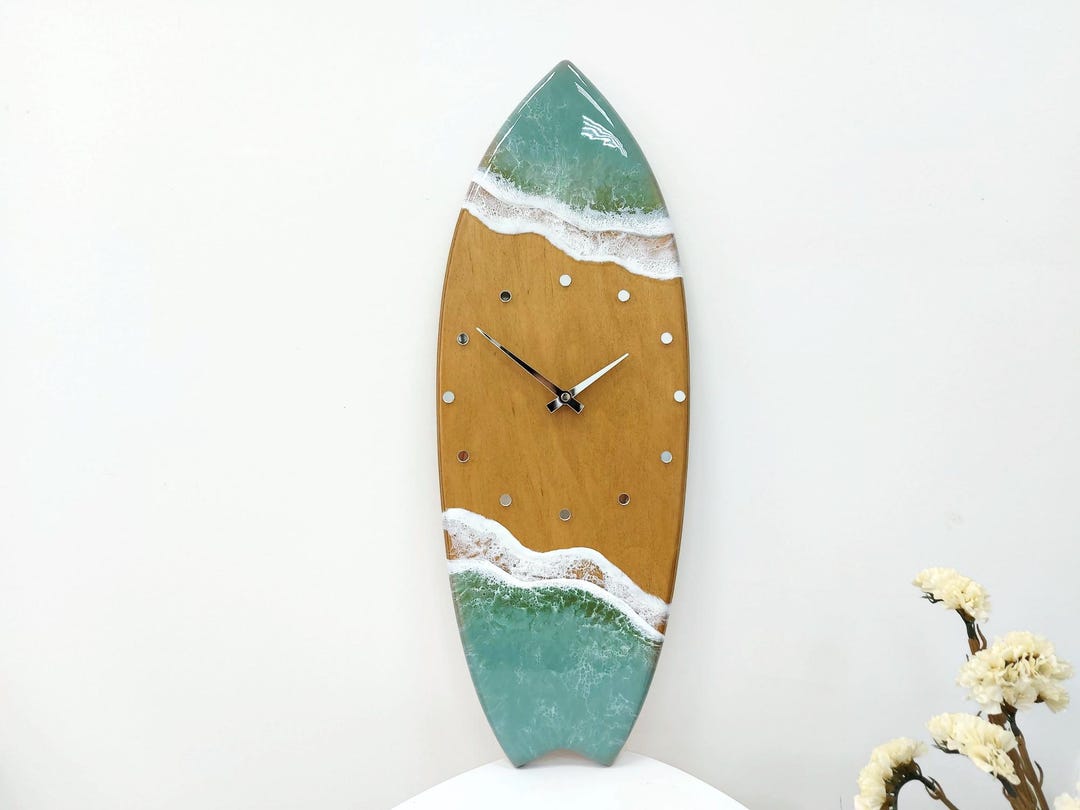 Surfboard Clock With Ocean Waves Beachy Room Decor Surfboard Wall Art ...