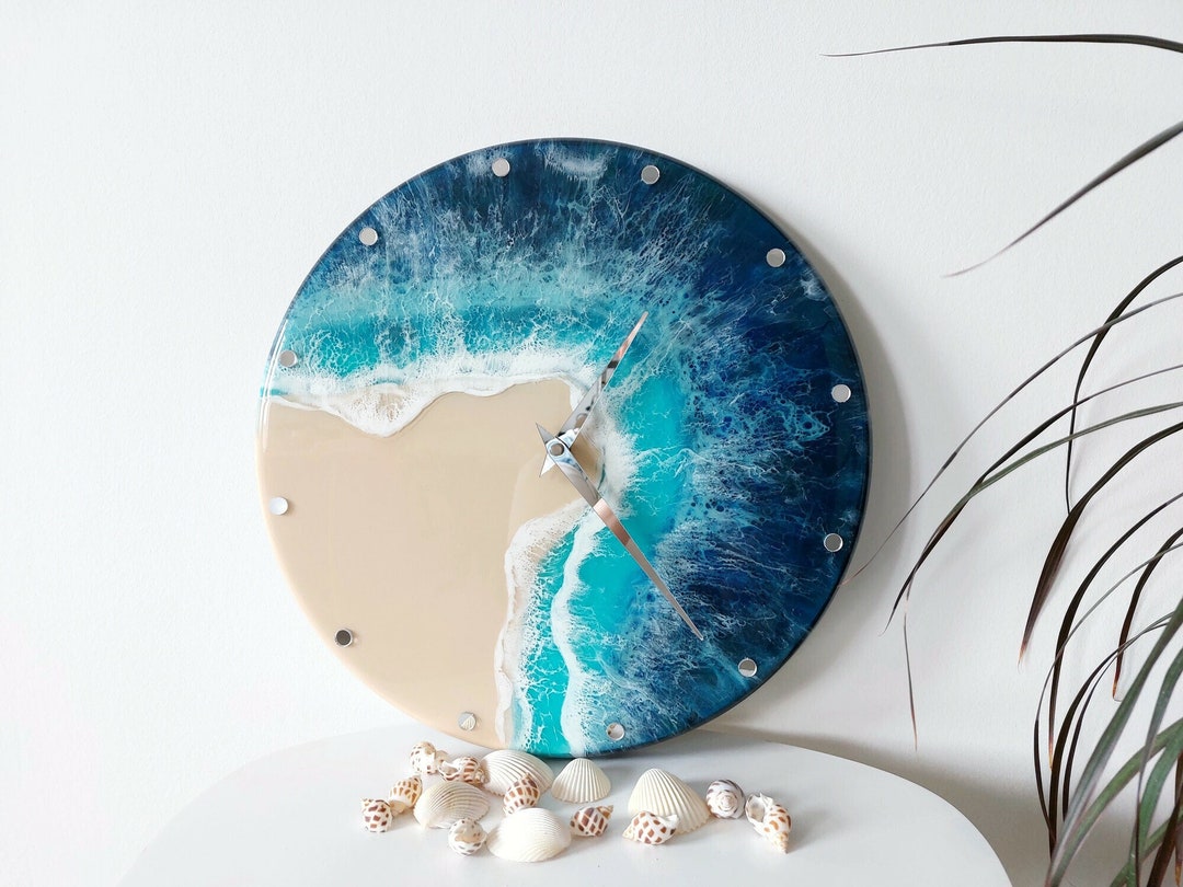 Resin Ocean Wall Clock Resin Art Beach and Sea Unique Wall Decor for ...