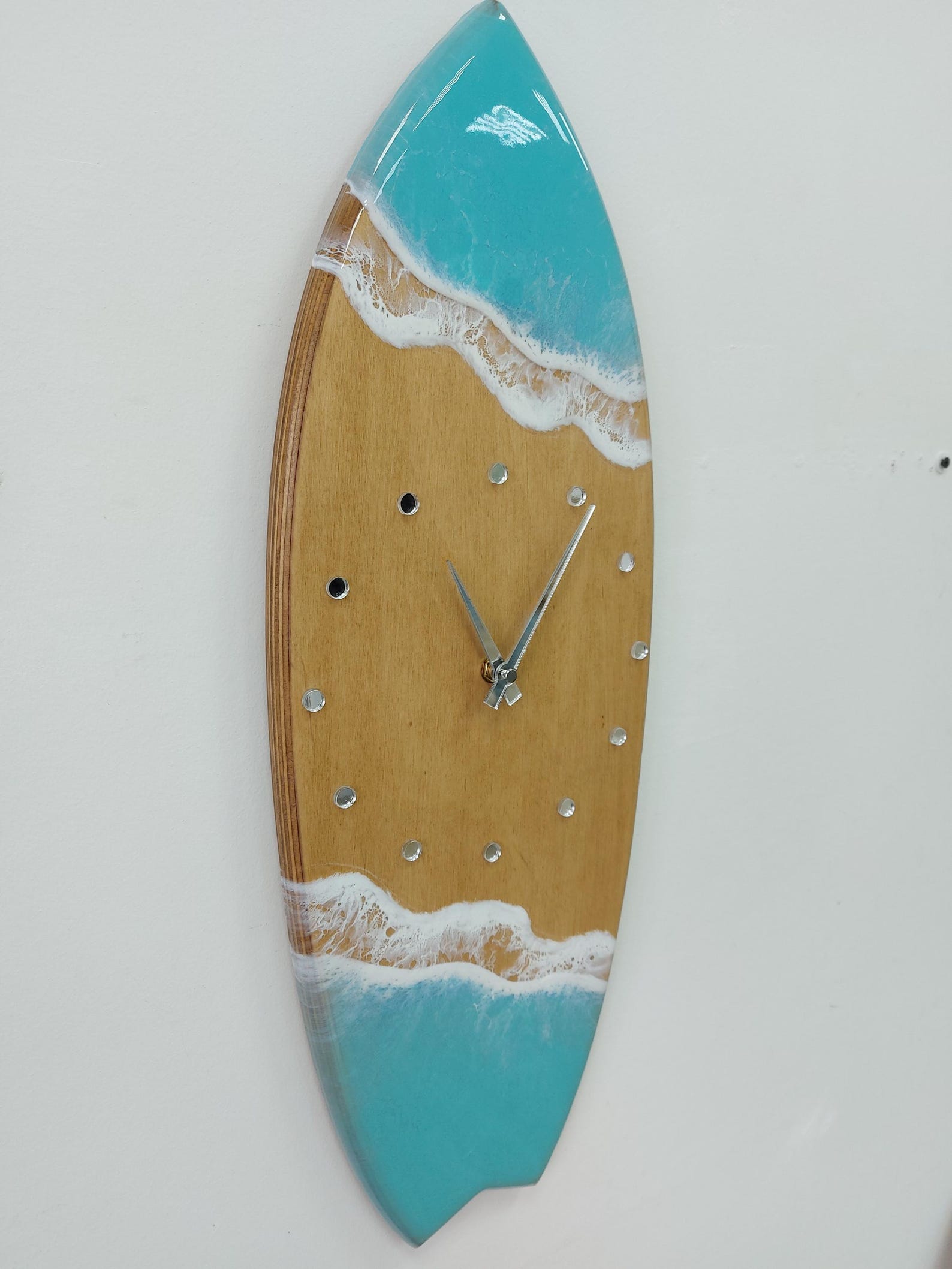 Aqua Surfboard Clock With Tropical Ocean Waves Beachy Room Decor ...