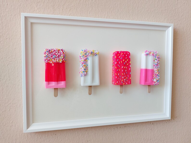 Colorful Ice Pop Wall Art, Fun Resin Decor, Sweet Candy Artwork, Pink ...