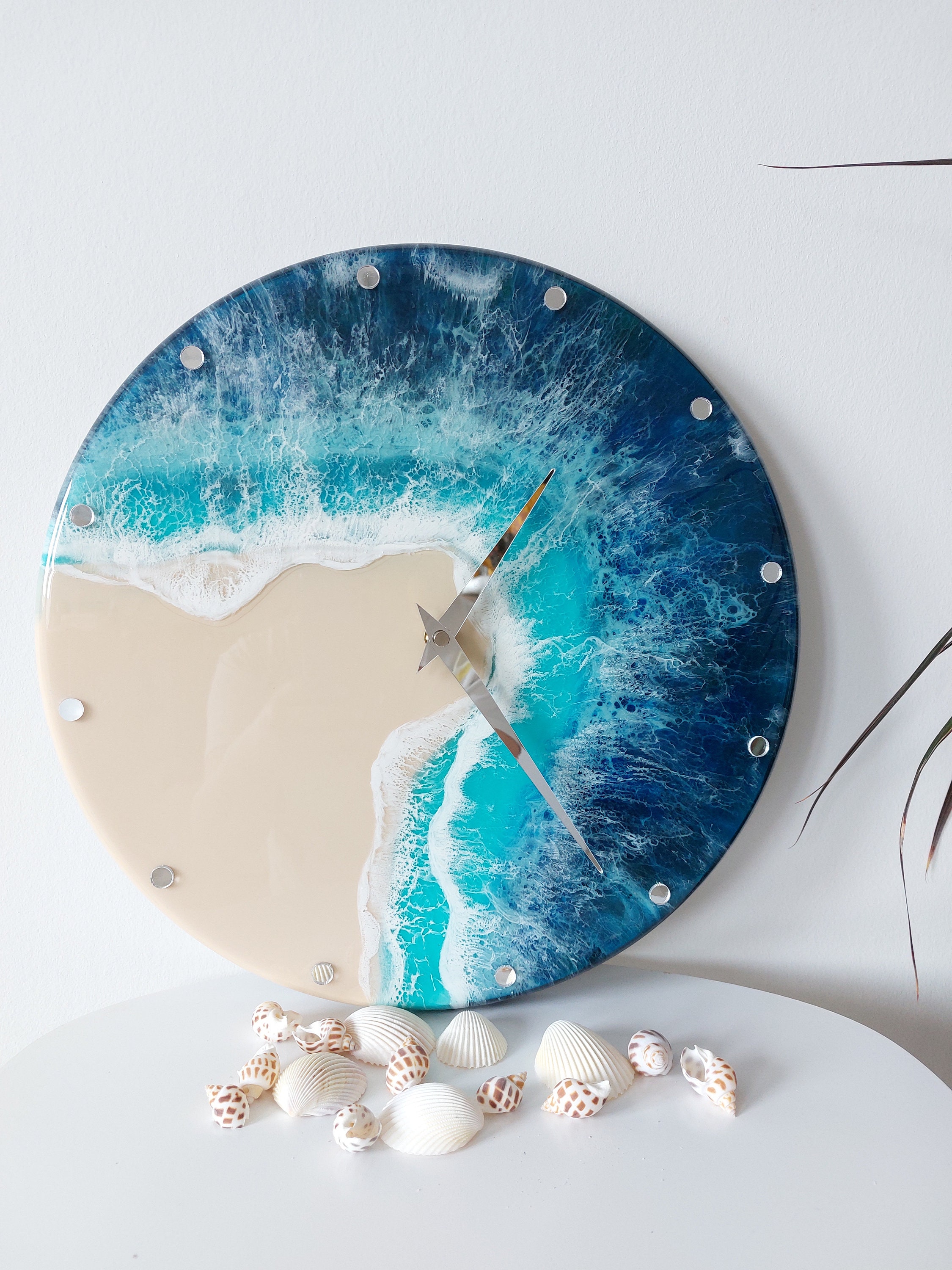 Resin Ocean Wall Clock Resin Art Beach and Sea Unique Wall Decor for ...