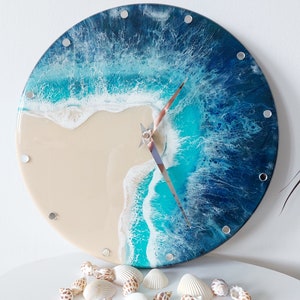 Resin Ocean Wall Clock Resin Art Beach and Sea Unique Wall Decor for ...