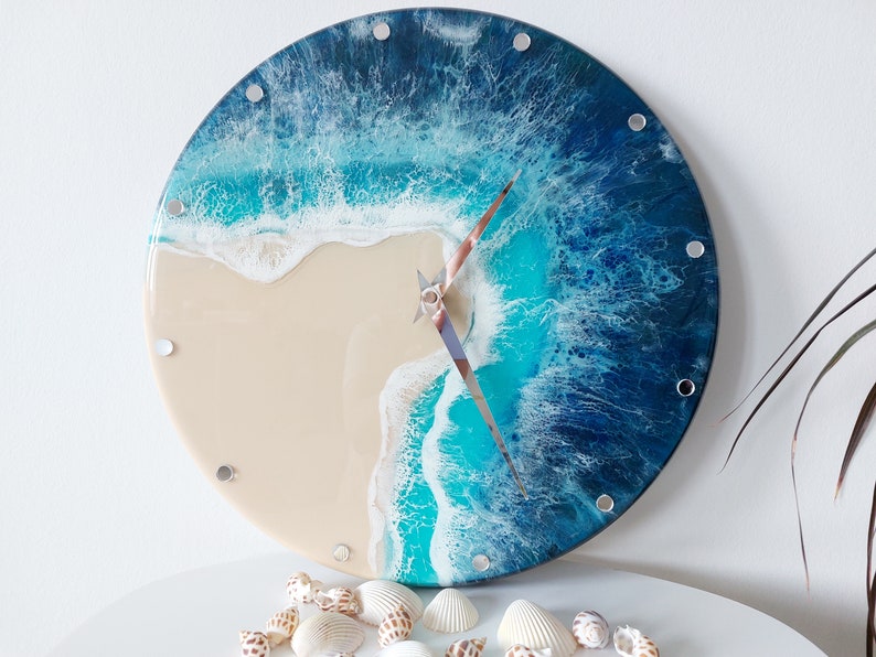 Resin Ocean Wall Clock Resin Art Beach and Sea Unique Wall Decor for ...