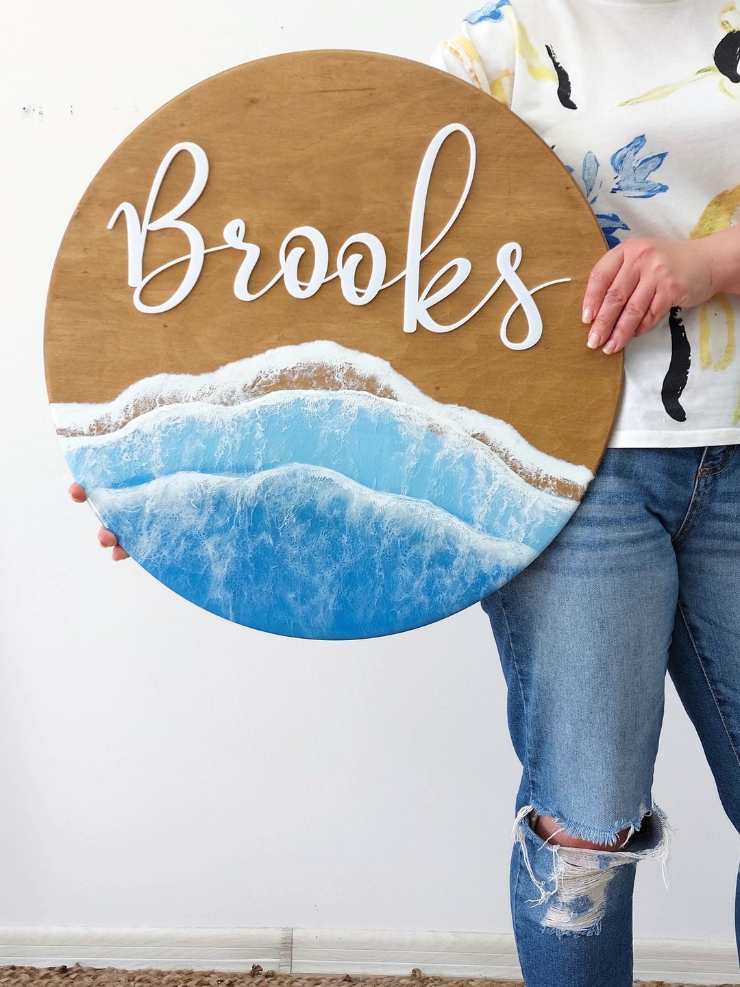 Baby Name Crib Sign 3D Baby Boy Room Round Sign With Waves Ocean Themed ...